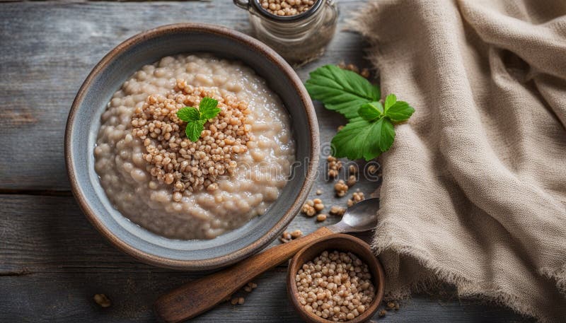 Buckwheat Porridge in an Old Ceramic Bowl on a Rustic Style Stock ...
