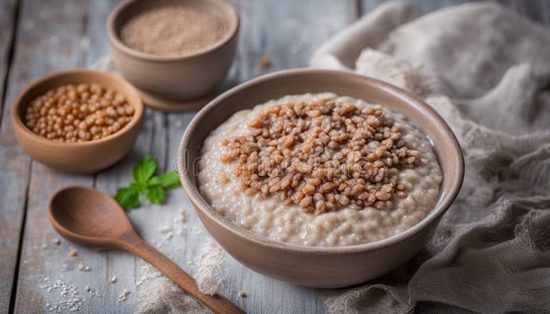 Buckwheat Porridge in an Old Ceramic Bowl on a Rustic Style Stock ...
