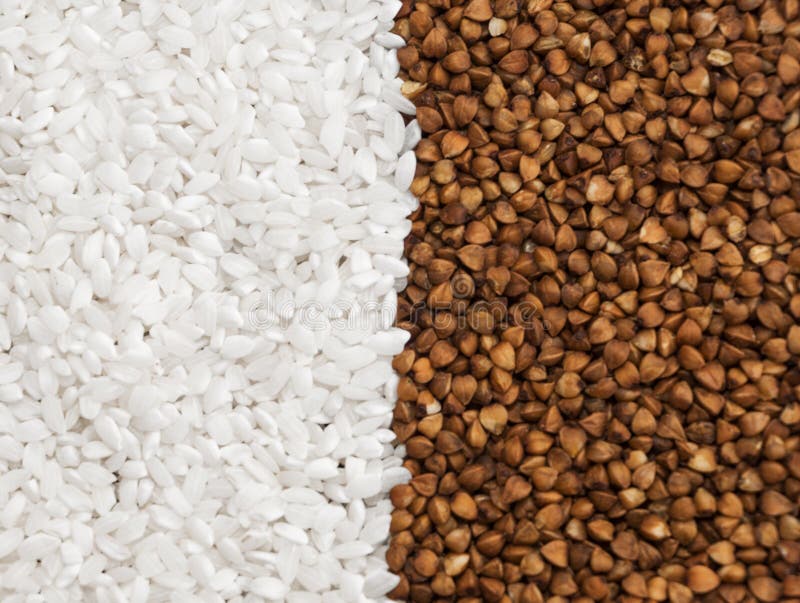 Buckwheat and White Rice Background Texture, Separated Grains of ...