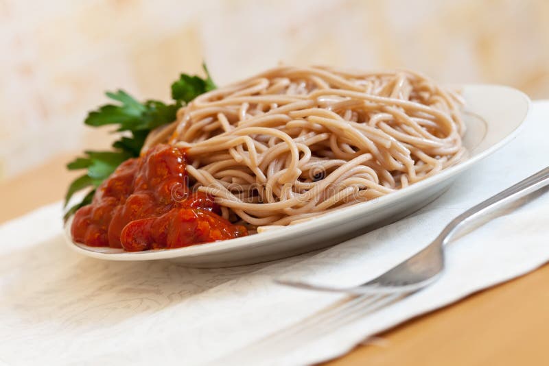 Buckwheatspaghetti Pasta with Tomato Catchup Stock Photo - Image of ...