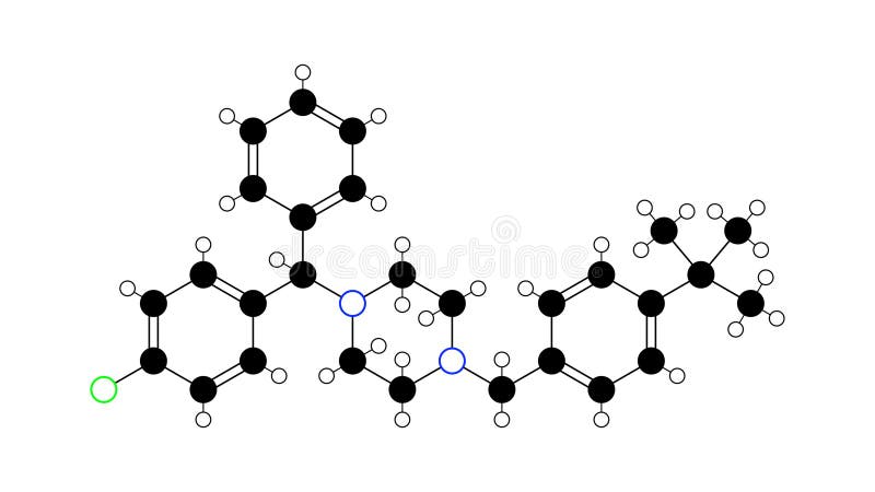 Buclizine Molecule, Structural Chemical Formula, Ball-and-stick Model ...