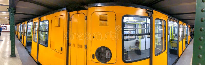 BUDAPEST - APRIL 1, 2019: City Subway Yellow Train in the City Subway ...
