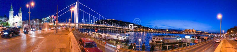 BUDAPEST - APRIL 2, 2019: Tourists Along the City Streets and Bridge at ...