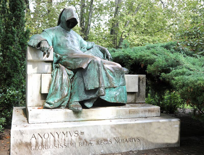 Budapest, B, Hungary - August 19, 2023: Statue of Anonymus in the ...