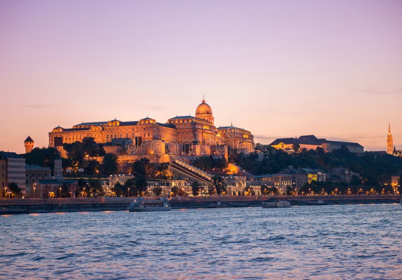 Budapest Castle at Sunset, View from Danube Stock Photo - Image of ...