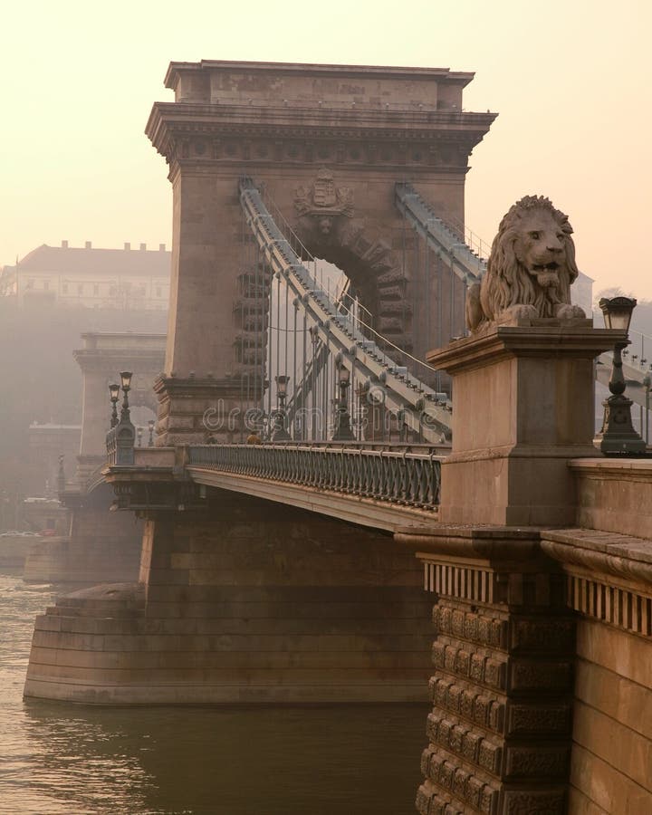 Budapest Chain Bridge and Lion Stock Image - Image of bridge, chain ...
