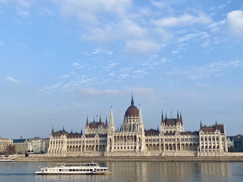 Budapest City Parliament Building and a Ship Editorial Stock Image ...