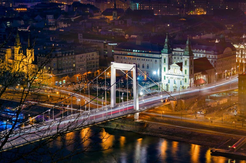 Budapest Elizabeth Bridge at Night Stock Image - Image of architecture ...