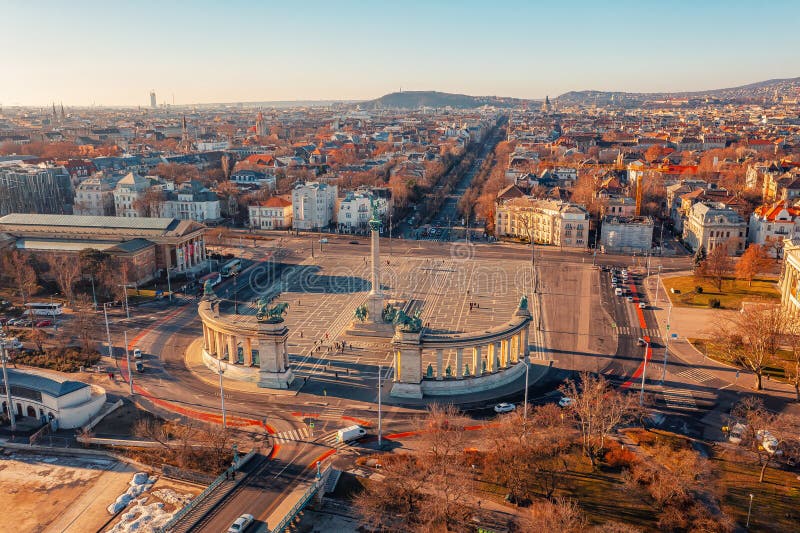 Budapest, Heroes Square from Above. Historical Square of Europe Stock ...