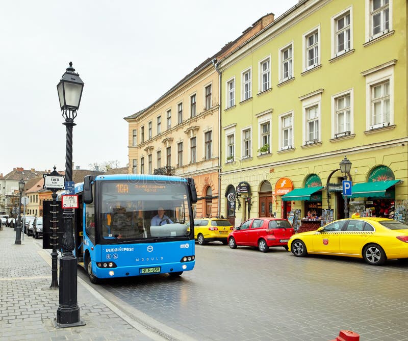 Budapest, Hungary - April 17, 2018: Shuttle Bus at the Bus Stop ...