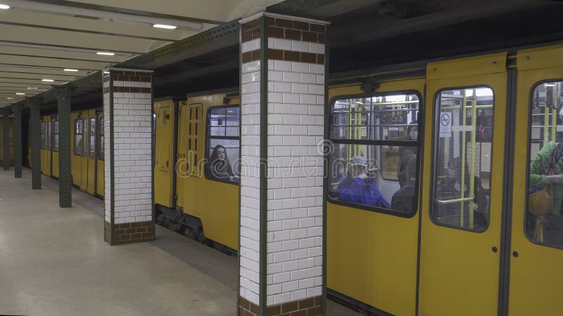 BUDAPEST, HUNGARY- MAY, 27, 2019: Train Arriving at a Subway Station ...