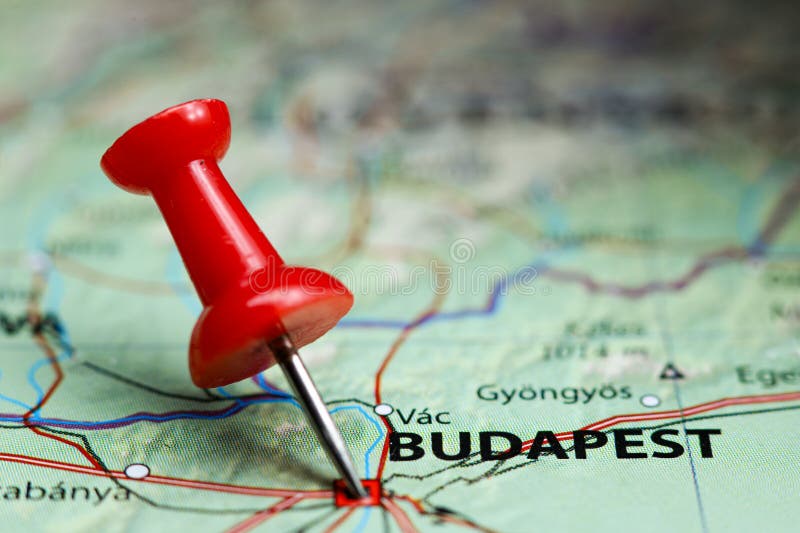 Budapest, Hungary Pin on Map Stock Photo - Image of object, cartography ...