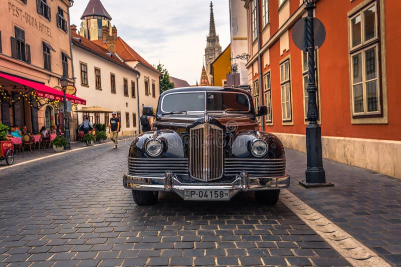 Budapest - June 22, 2019: Classic Black Car on the Buda Side of ...