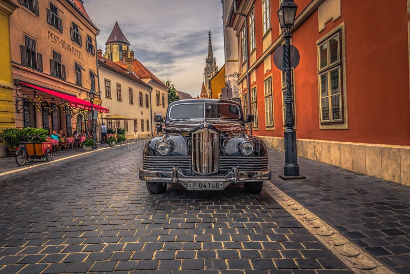 Budapest - June 22, 2019: Classic Black Car on the Buda Side of ...