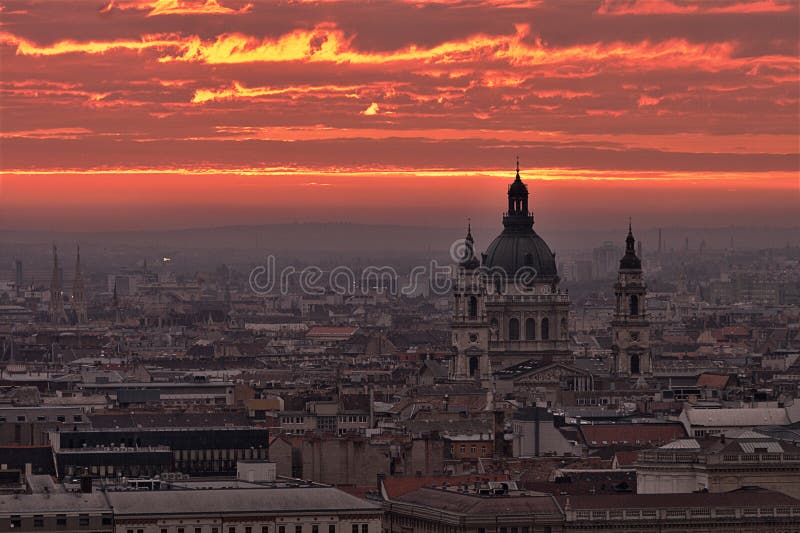 Budapest Morning Sky on Fire Stock Photo - Image of basilica, fairytale ...