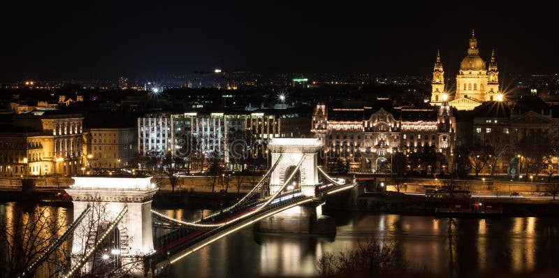 Budapest by Night, Chain Bridge Stock Photo - Image of lights ...