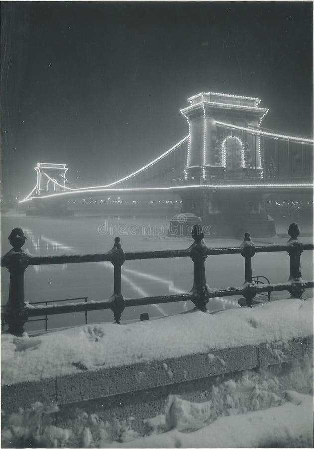 Budapest by Night, Chain Bridge 1938. Winter Editorial Stock Image ...