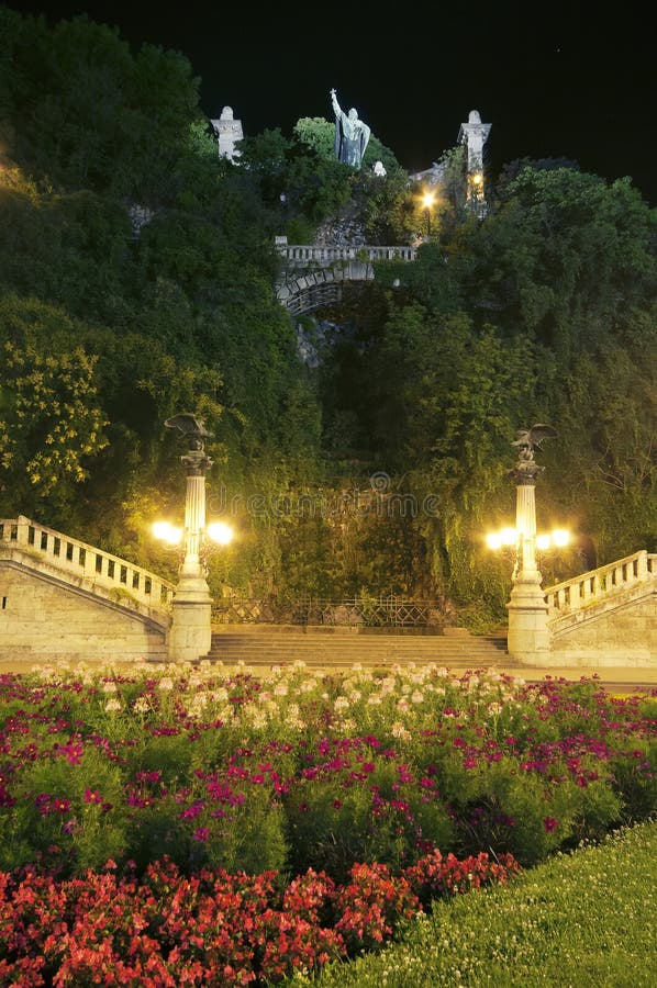 Budapest by Night with St. Gellert Statue Stock Image - Image of flower ...