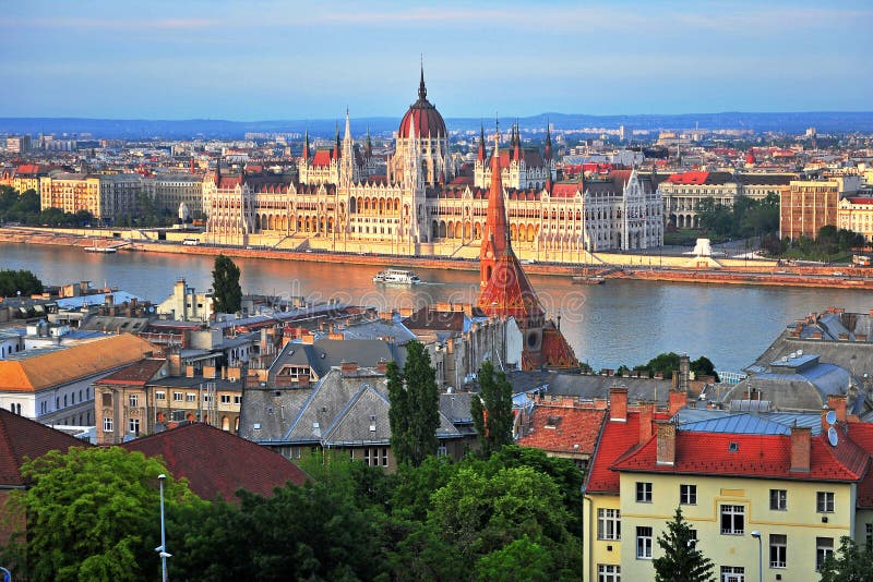 Budapest Old Town on Sunset Stock Photo - Image of roofs, parliament ...