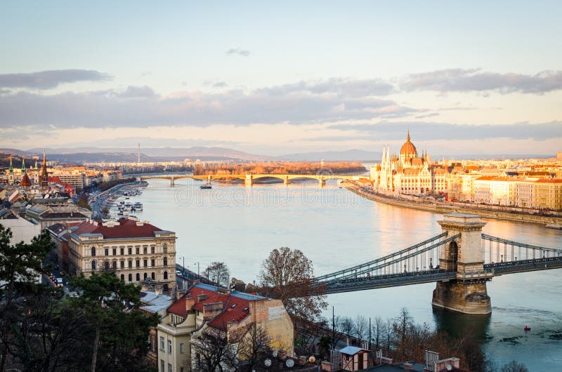 Budapest Panorama at Sunset Stock Image - Image of bridge, buda: 64517965