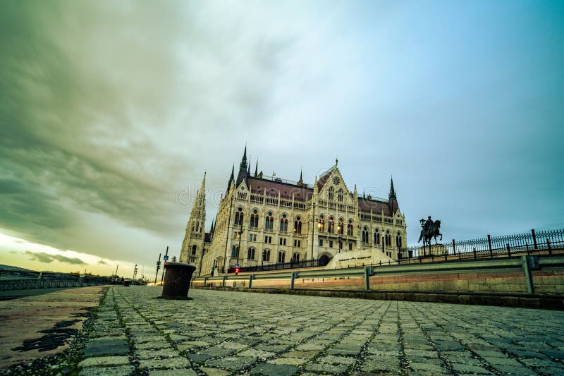 Budapest Parliament Building, Low Angle Wide Shot Stock Photo - Image ...
