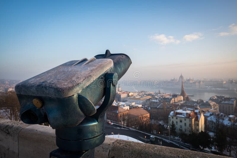 Budapest snow telescope stock photo. Image of iconic - 65915356