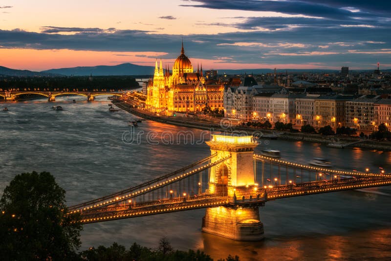 Budapest at sunset stock photo. Image of exposure, night - 147607796