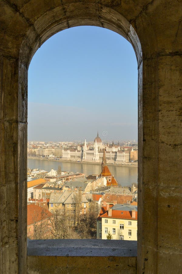 Budapest View from a Castle Window Stock Photo - Image of houses, river ...