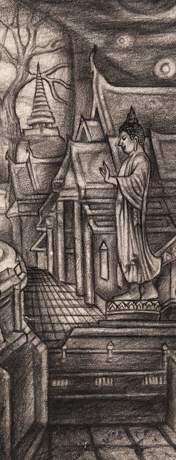 Buddha Art and Temples Landscape. Stock Illustration - Illustration of ...