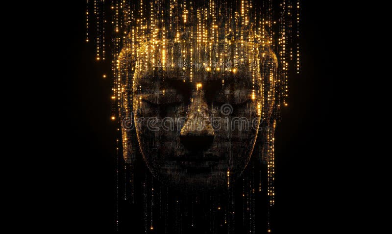 Digital Buddha Face with Golden Light Effects Stock Photo - Image of ...