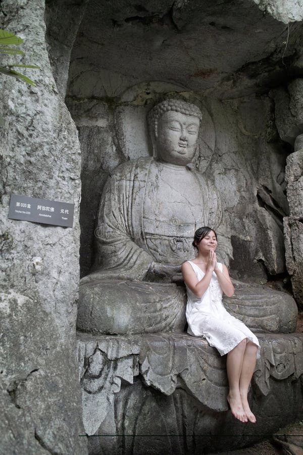 The buddha and the girl stock photo. Image of asian, hangzhou - 12009764