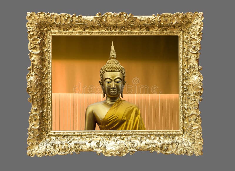 Buddha in the golden frame stock illustration. Illustration of flower ...
