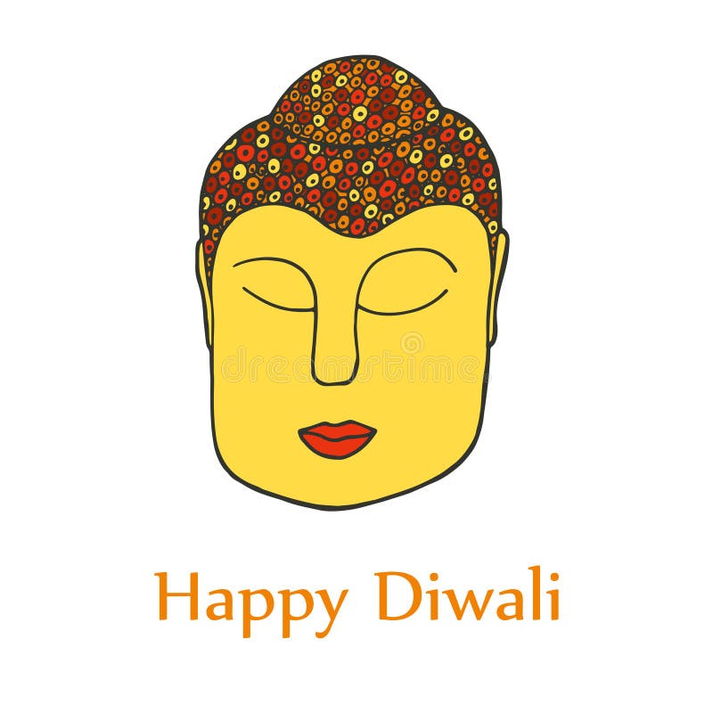 Buddha Diwali Colored Icons on White Background. Diwali Hindu Festival ...