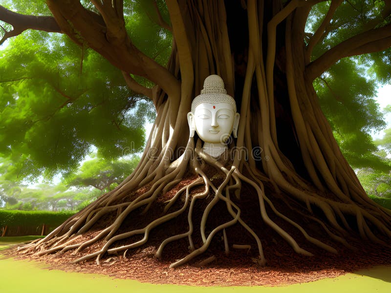 Buddha Head with Banyan Tree in the Forest, AI Generated Stock ...