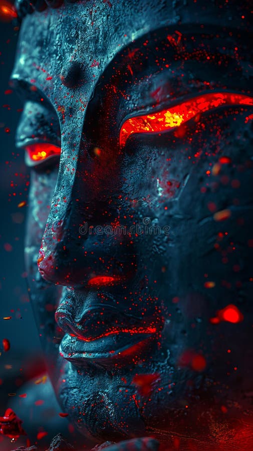 A Buddha Head with Fire and Flames Stock Image - Image of light ...