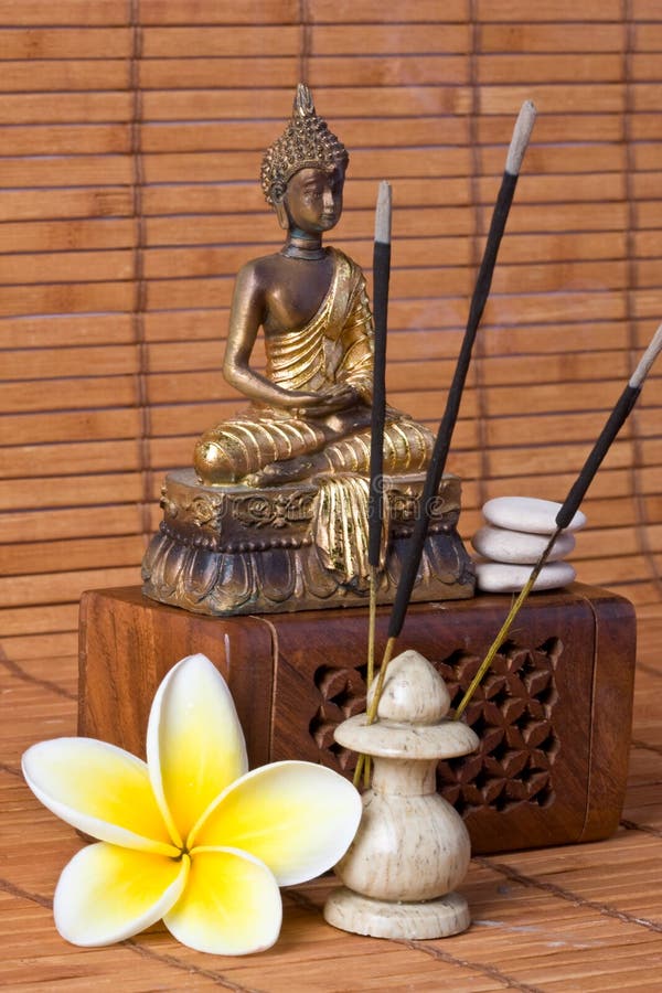 Buddha with Incense Stick and Flower Stock Photo - Image of asian ...