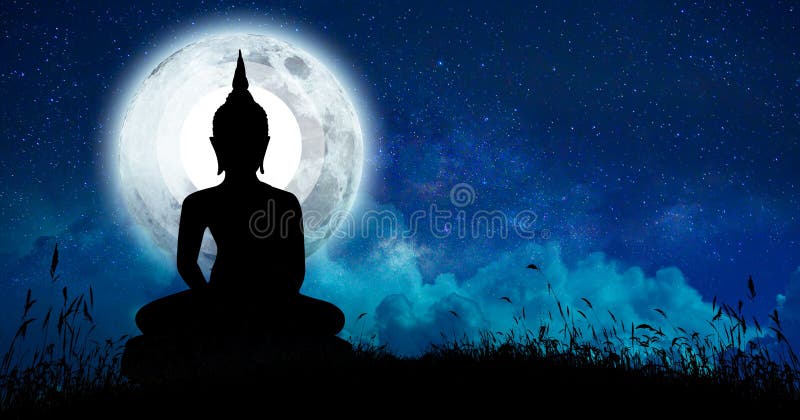 The Buddha Meditated among Many Stars and a Large Moon Stock ...