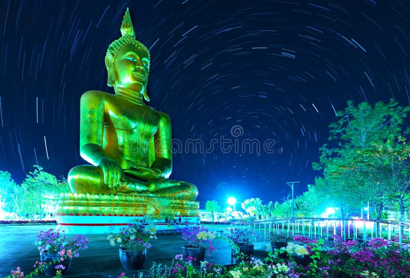 Buddha with Rotating Stars in Thailand Stock Image - Image of peace ...