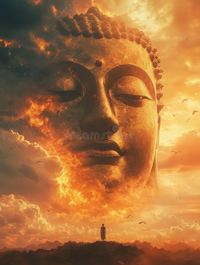 The Buddha S Large and Beautiful Face Blends into the Beautiful Sky. Stock Illustration ...