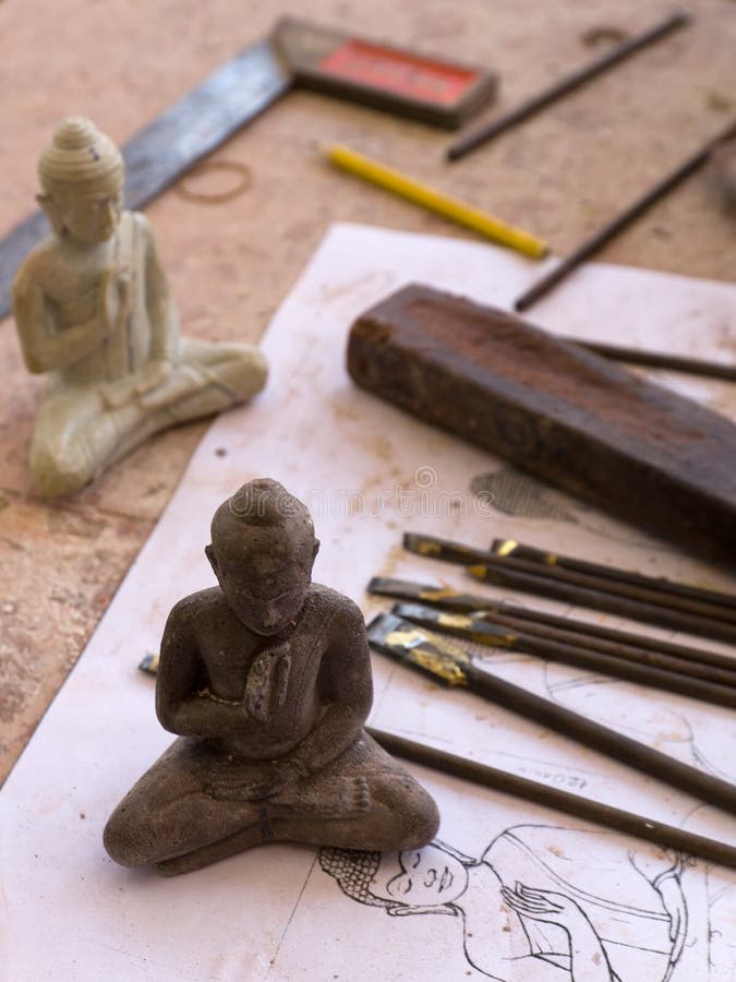 Buddha Sculpture and Drawing and Tools To Work Editorial Stock Photo ...