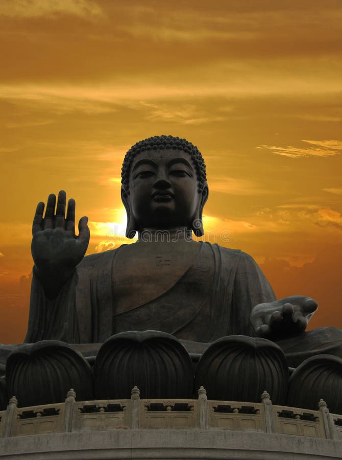 Buddha Statue and Dramatic Sunset Stock Image - Image of outside ...
