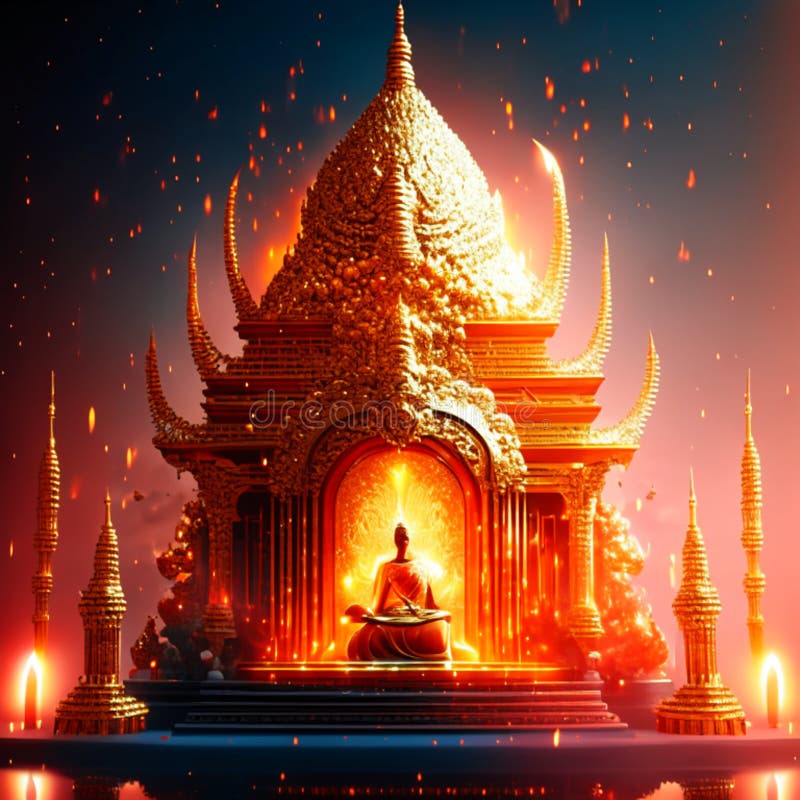 Buddha Statue with Fire and Light. 3D Illustration Stock Illustration ...