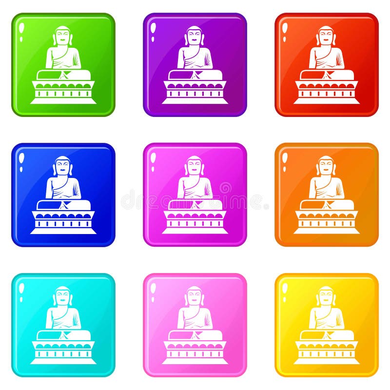 Buddha statue icons 9 set stock vector. Illustration of meditation ...