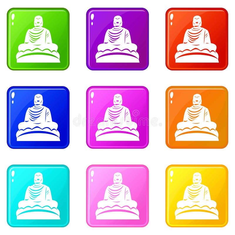 Buddha statue icons 9 set stock vector. Illustration of belief - 96091833
