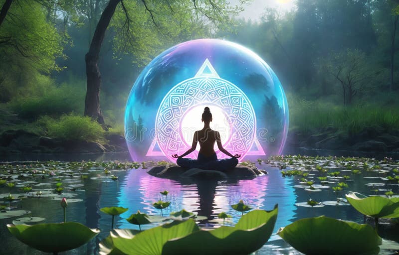 Buddha Statue in Lotus Pose Practicing Meditation in Spring Forest in ...