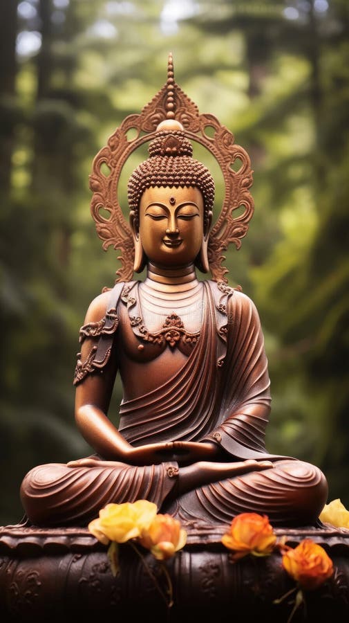 Buddha Statue Made of Copper Meditating in the Middle of the Forest ...