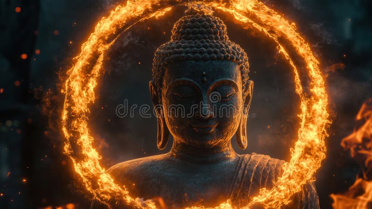 Buddha Statue with a Ring of Fire Stock Photo - Image of outdoors ...