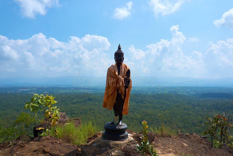 Buddha Statue Stand on Mountain Under Blue Sky Stock Photo - Image of ...