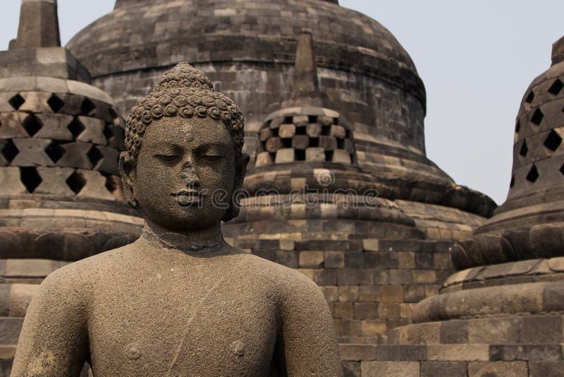 Buddha Statue on Top of Borobudur Temple, Java, Indonesia Stock Photo ...
