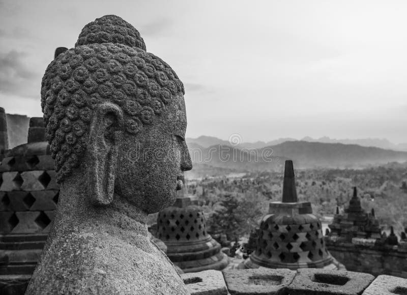 Buddha Statues at the Top of Borobudur Temple in Indonesia. the Island ...